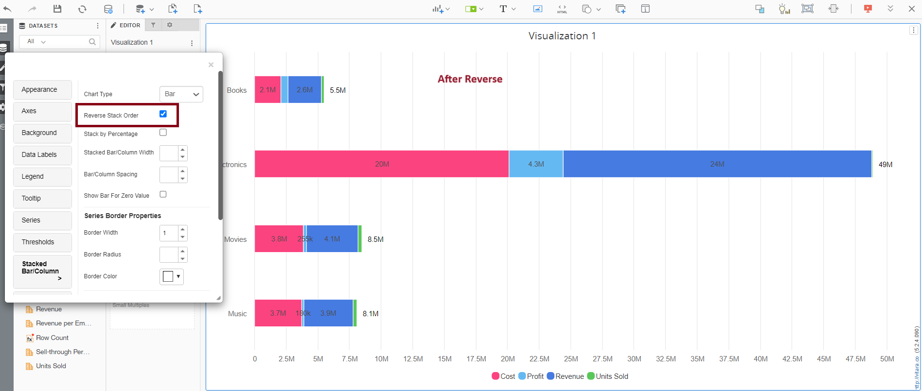 Stacked Column/Bar | VitaraCharts - Custom visuals plugin for MicroStrategy - Documentation