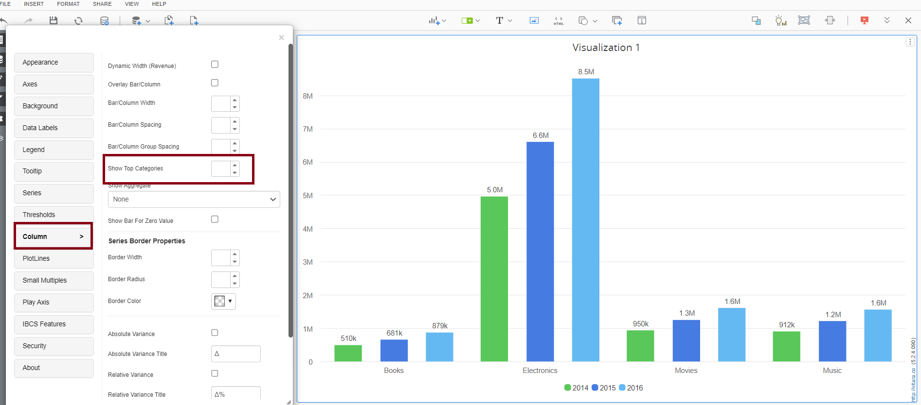 Bar/Column Chart | VitaraCharts - Custom visuals plugin for MicroStrategy - Documentation