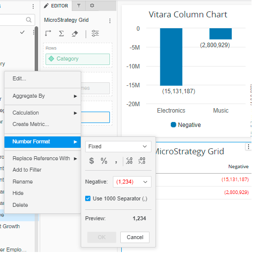 Formatting metric data | VitaraCharts - Custom visuals plugin for MicroStrategy - Documentation