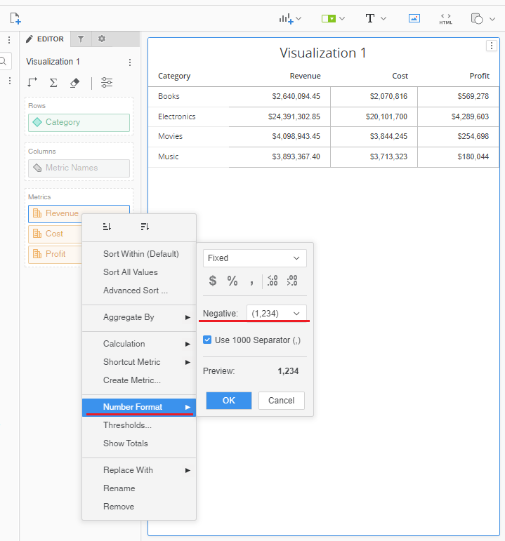 Negative Sign | VitaraCharts - Custom visuals plugin for MicroStrategy - Documentation