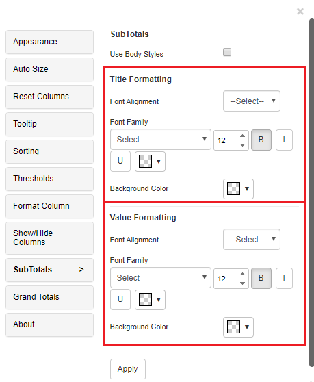 Subtotals | VitaraCharts - Custom visuals plugin for MicroStrategy - Documentation