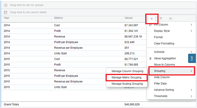 Manage Metric Grouping Vitaracharts Custom Visuals Plugin For