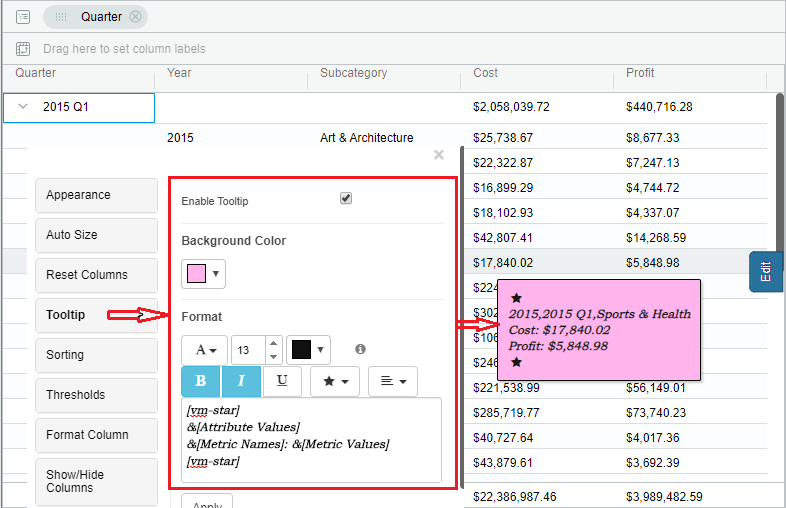 Tooltip | VitaraCharts - Custom visuals plugin for MicroStrategy ...