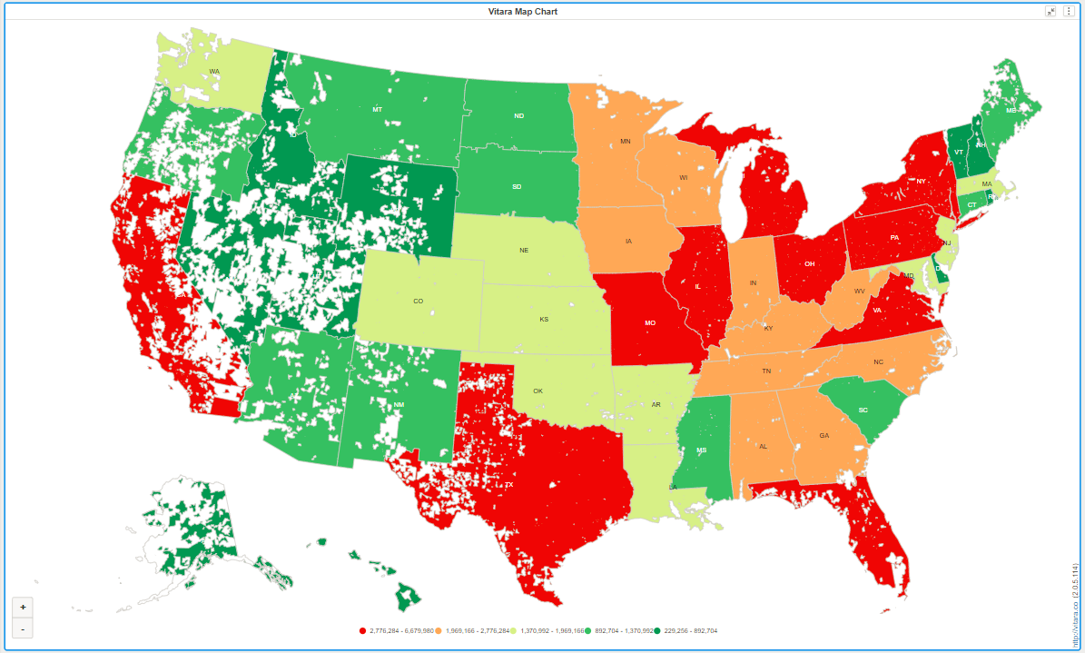 US Map using ZIP Codes | VitaraCharts - Custom visuals plugin for MicroStrategy - Documentation